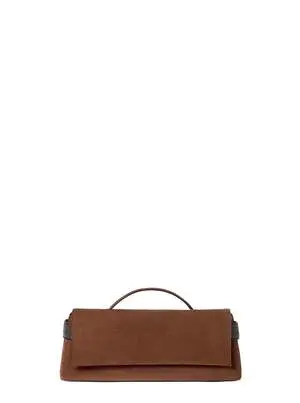 Brunello Cucinelli Clutch With Top Handle And Monile In Suede For - Brown
