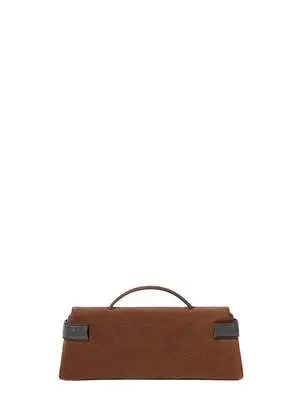 Brunello Cucinelli Clutch With Top Handle And Monile In Suede For - Brown