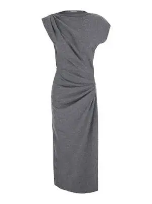 Isabel Marant Étoile Naerys' Grey Long Dress With Asymmetric Design And All-over Ruching In Fabric For - Gray