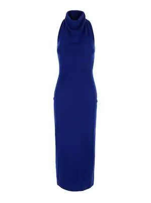 Givenchy Blue Sleeveless Long Dress With High Neck And Draped Details In Wool For - Multicolor