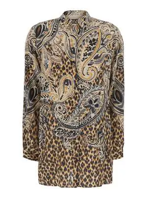 Etro Shirt With Classic Collar And All-over Floral Animalier Print In Silk For - Multicolor