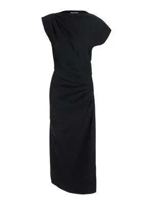 Isabel Marant Étoile Naerys' Long Dress With Asymmetric Design And All-over Ruching In Fabric For - Black