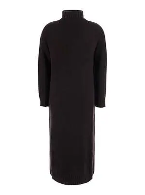 Max Mara Dress Fragore With Round Neckline And Long Sleeves In Brown Tech Fabric For - Multicolor