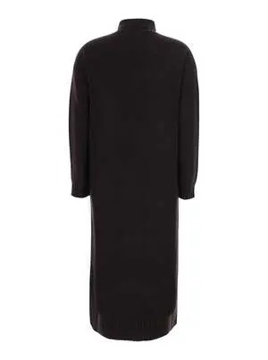 Max Mara Dress Fragore With Round Neckline And Long Sleeves In Brown Tech Fabric For - Multicolor