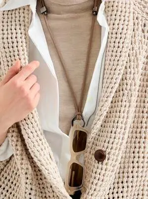 Brunello Cucinelli Beige Necklace With Engraved Logo And Key Fobs In Leather For - Multicolor