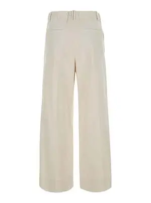 Brunello Cucinelli Beige Pants With Front Pleats And Monile At The Back In Cotton Blend For - Multicolor