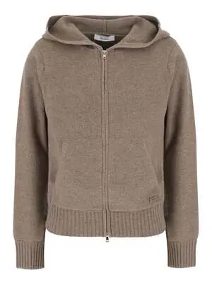 Max Mara Primo' Beige Hoodie With Hood And Long Sleeves In Cashmere For