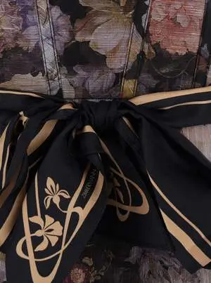 Zimmermann Valiant' Black Dress With Spaghetti Straps And All-over Floral Print In Linen And Silk Blend For