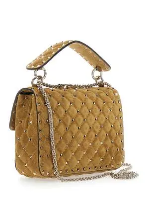 Valentino Garavani Medium Shoulder Bag | Rockstud Spike | Suede S./platinum Studs - Cream
