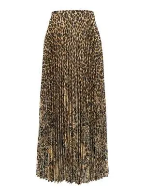 Etro Brown High-waisted Midi Skirt With All-over Leopard Motif In Tech Fabric - Multicolor