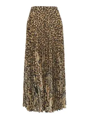 Etro Brown High-waisted Midi Skirt With All-over Leopard Motif In Tech Fabric - Multicolor