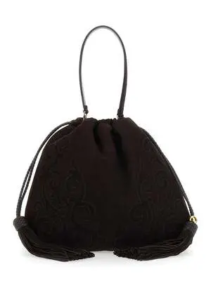 Etro Kalispera' Shoulder Bag With Drawstring Closure And Embroidery In Suede For - Black