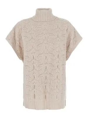 Etro High-neck Sweater With Wide Short Sleeves In Blend Wool - White