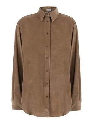BRUNELLO CUCINELLI Brunello Cucinelli Women Beige Shirt With Classic Collar In Corduroy For Women