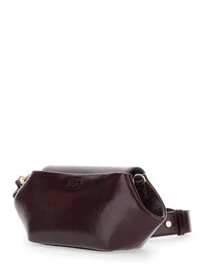 GANNI Shoulder Bag With Magnetic Closure In Bordeaux Leather For - Multicolor