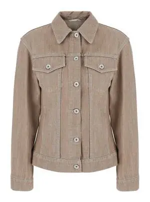 Brunello Cucinelli Beige Jacket With Classic Collar And Two Flap Pockets On The Front In Denim For - Multicolor