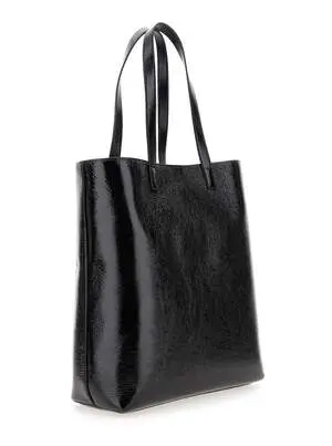 Saint Laurent Bold' Tote Bag With Embossed Logo In Coated Crinkled Leather - Black