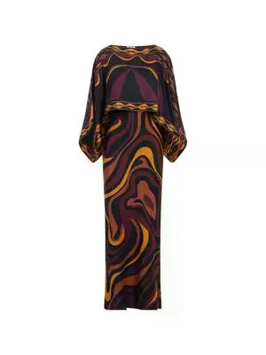 Emilio Pucci Marmo Print Silk Dress With Cape - Red