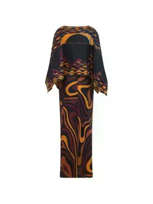 Emilio Pucci Marmo Print Silk Dress With Cape - Red