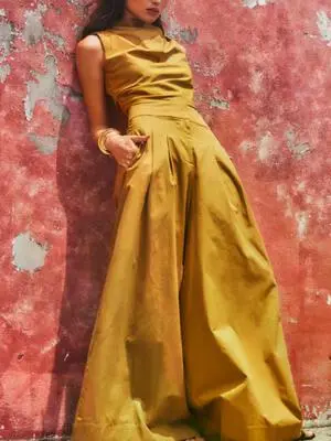 JBQ Logan Pleated Palazzo Pants - Yellow