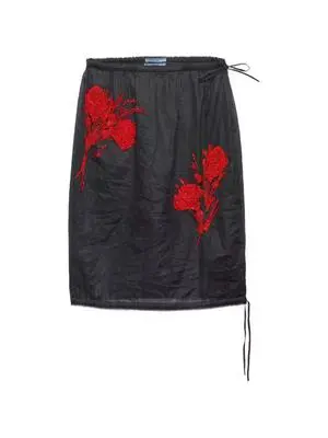 Prada Embroidered Organdy Midi-skirt - Black