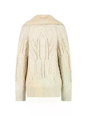 Ermanno Scervino Oversized Cable-knit Shearling-collar Cardigan