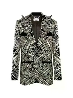 Philipp Plein Crystal-embellished Geometric-pattern Blazer - Black