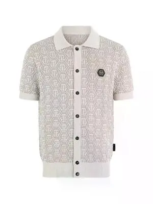 Philipp Plein Buttoned-up Polo Shirt Jacquard Monogram - Neutrals