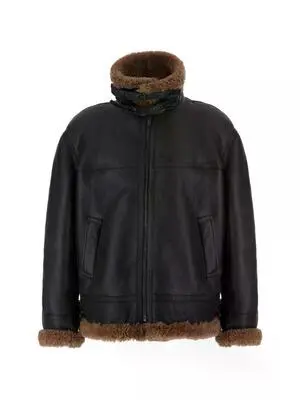 Saint Laurent Shearling-trim Leather Jacket - Black