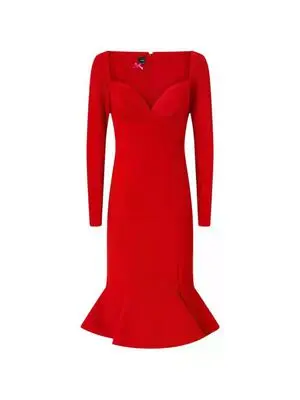 Pinko Ruffled Long-sleeve Midi Dress - Red