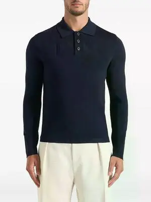 Manière De Voir Pl002 In Navy Luxe Knitted Long-sleeve Polo Top - Blue