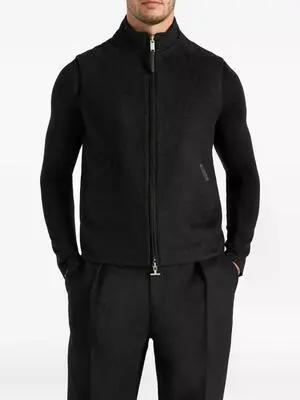 Manière De Voir Levi In Herringbone-brushed Wool Zip Gilet - Black