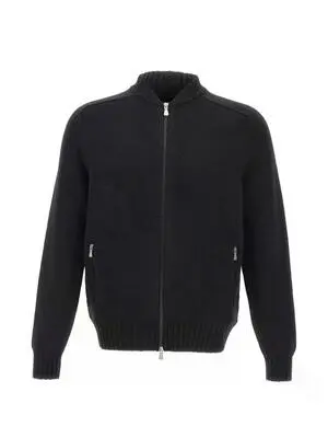 GRAN SASSO Band-collar Zip-up Cardigan - Black