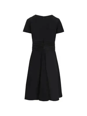Emporio Armani Dress In Techno Cady With A Pleated Waist And Short Sleeves - Black
