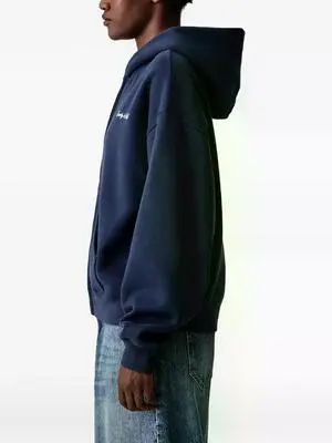Sporty & Rich Signature Logo-embroidered Zip-up Hoodie - Blue
