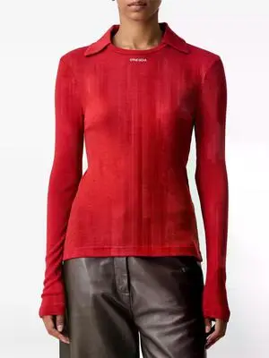 Stine Goya Ribbed-knit Long-sleeve Polo Top