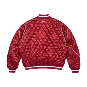 Supreme X Champion Fw26 Quilted Satin Varsity Jacket - Dark Red