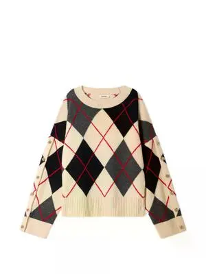 Sandro Argyle Sweater With Buttons - Neutrals