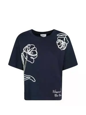 Max Mara Floral-embroidered Logo-print T-shirt - Blue