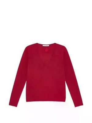 Malìparmi Rose-embroidered V-neck Sweater - Red