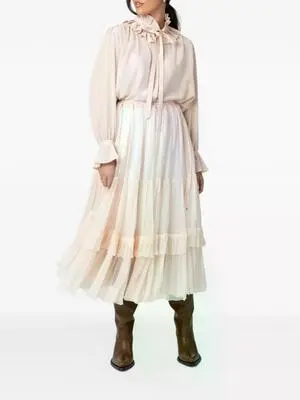 Chloé Tie-front Ruffled Blouse In Crêpe De Chine - Neutrals