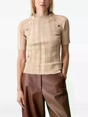 Sportmax Button-detail Ribbed T-shirt - Neutrals