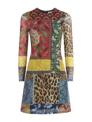 Alice + Olivia Patchwork-print Long-sleeve Mini Dress - Red
