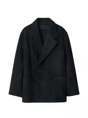 LEMAIRE Short Double-breasted Coat In Felted Wool Alpaca - Black