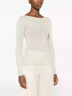 AROVESCIO Ribbed-knit Boat-neck Sweater - Neutrals
