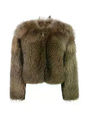 SWORD 6644 Collarless Faux-fur Jacket - Brown