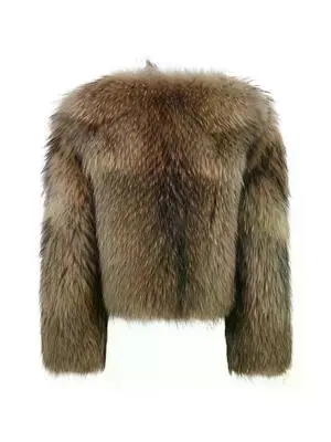 SWORD 6644 Collarless Faux-fur Jacket