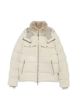MOORER Alarick Shearling-collar Quilted Jacket - Neutrals
