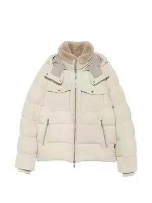 MOORER Alarick Shearling-collar Quilted Jacket - Neutrals