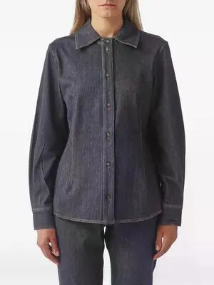 Max Mara Contrast-stitch Long-sleeved Shirt - Blue